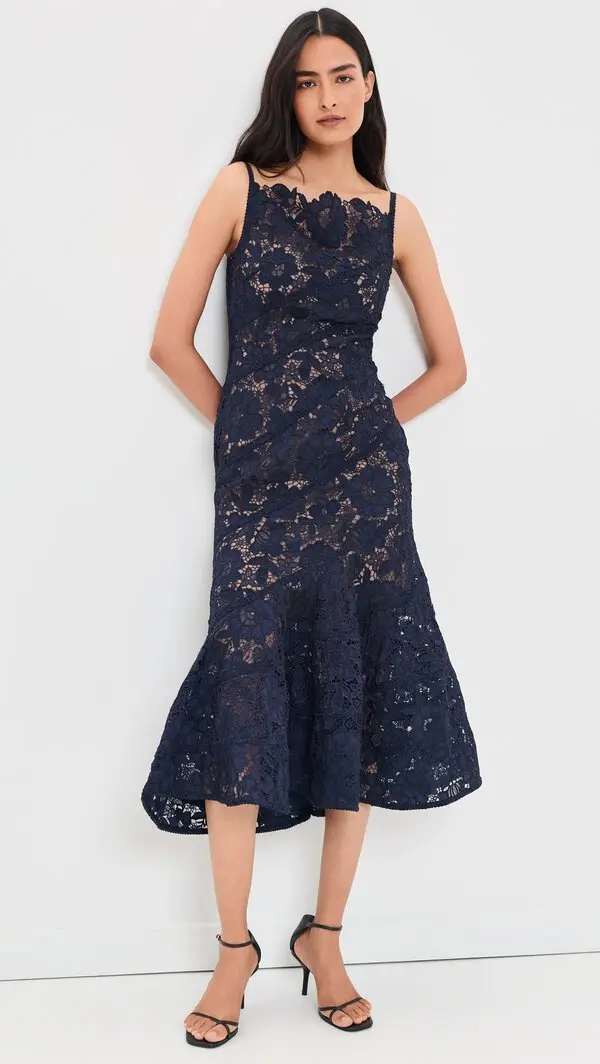 SELF-PORTRAIT Lace Midi Dress With Mermaid Hem