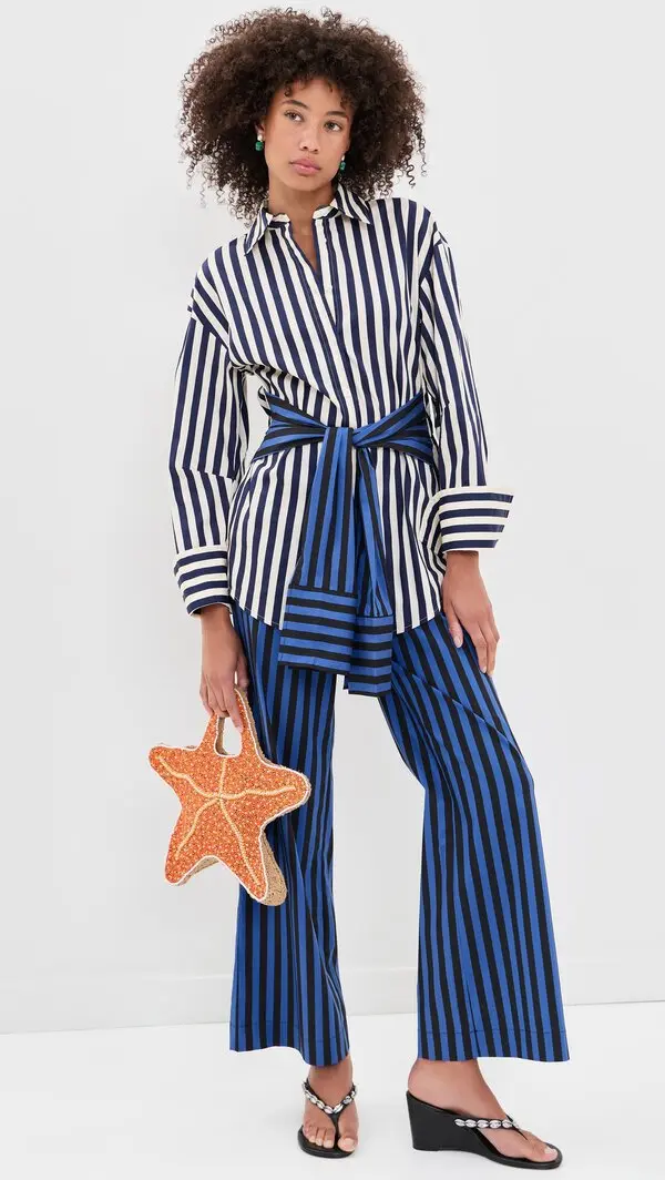 SIMONMILLER Pia Poplin Pants With Stripe Print - Cobalt Stripe