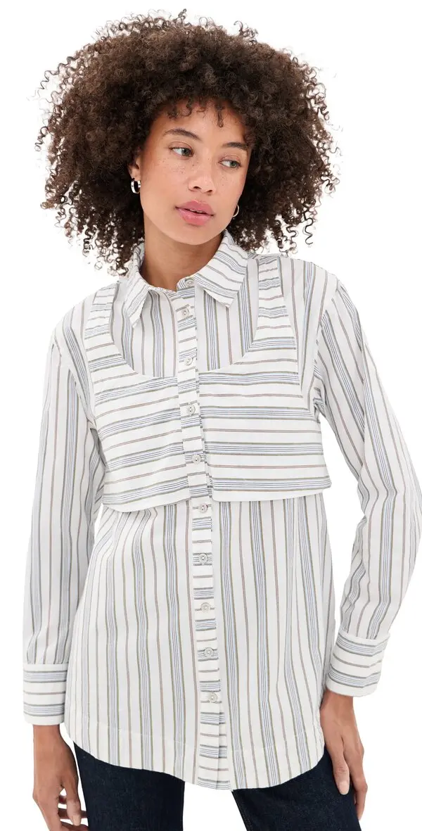 DAMSON MADDER Valeria Double Layered Striped Button-down Shirt - Multi