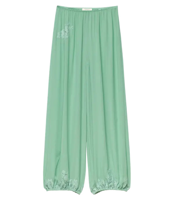 DÔEN Yaria Pant In Silk Georgette With Lace Detail - Malachite