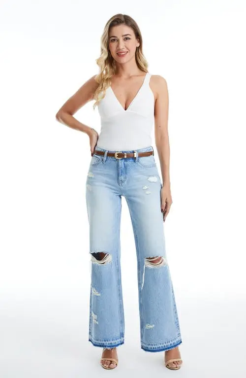 BAYEAS Released Hem Ripped High Waist Bootcut Jeans