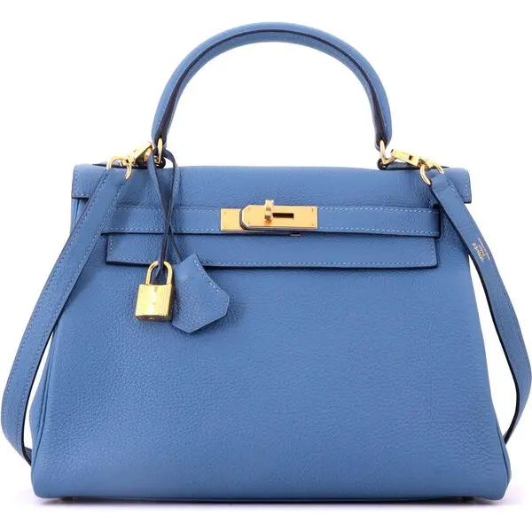 Hermès Kelly Handbag Togo With Gold Hardware 28 - Blue