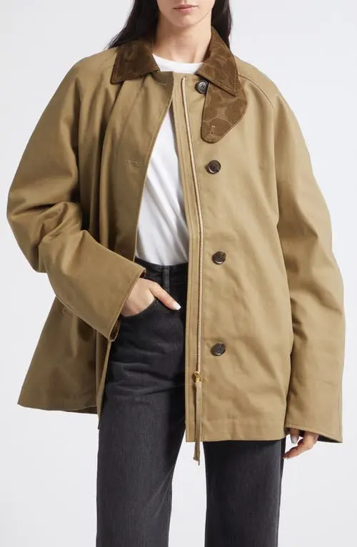 Marimekko Cotton Utility Coat With Textured Collar - Brown