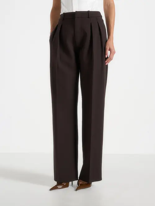 Manière De Voir Julie Tailored Twin Pleat Pants - Dark Brown