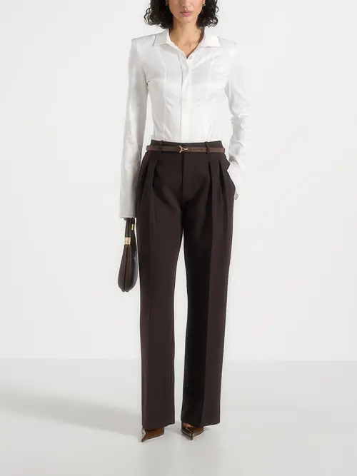 Manière De Voir Julie Tailored Twin Pleat Pants - Dark Brown