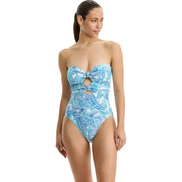 GOTTEX Bandeau One Piece Swimsuit With Cut-out Detail - Blue-multi