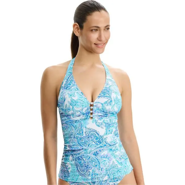 GOTTEX Boho Bloom Halter Tankini Top - Blue-multi