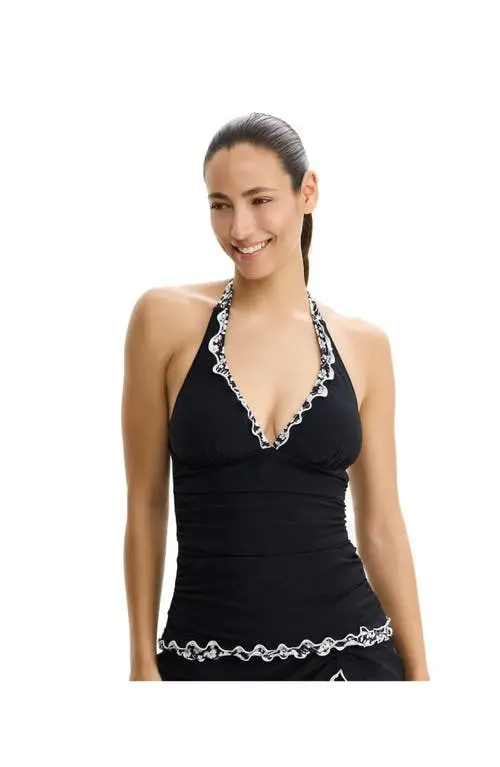 GOTTEX Dottie Delight Halter Tankini Top - Black