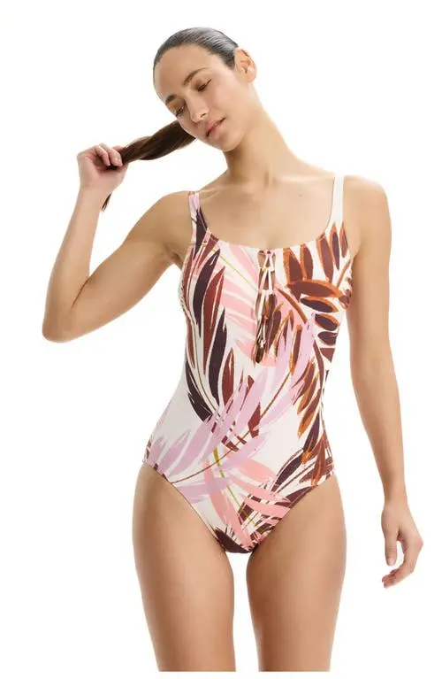 GOTTEX Island Breeze Square Neck One Piece - Brown-pink