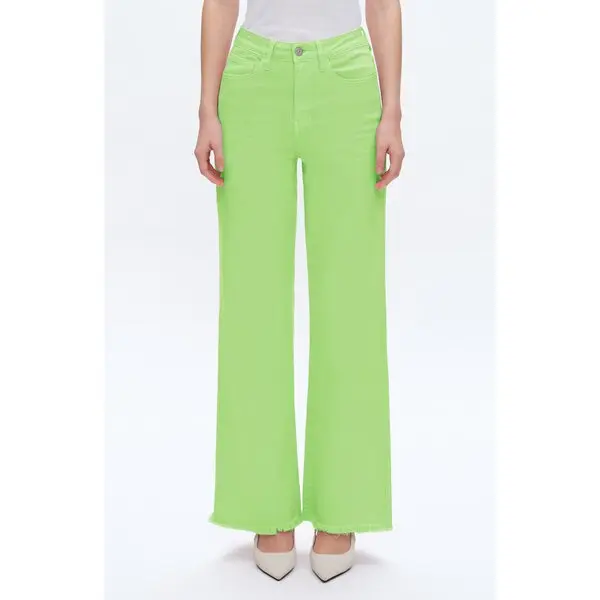 BAYEAS High Waist Wide Leg Jeans With Raw Hems - Green