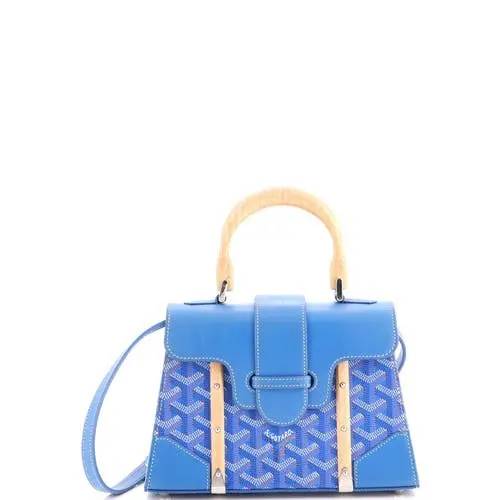 Goyard Structured Saigon Top Handle Bag Coated Canvas With Leather Mini - Blue