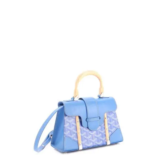 Goyard Structured Saigon Top Handle Bag Coated Canvas With Leather Mini - Blue