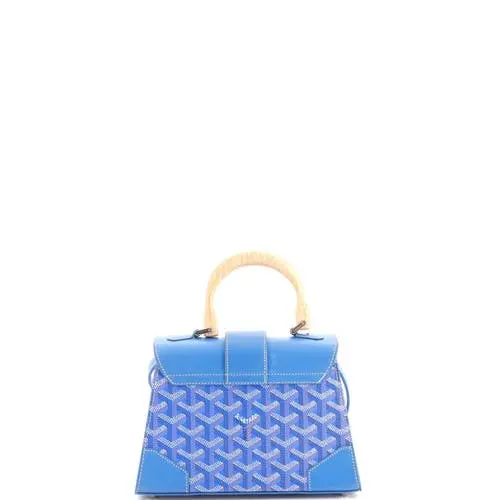 Goyard Structured Saigon Top Handle Bag Coated Canvas With Leather Mini - Blue