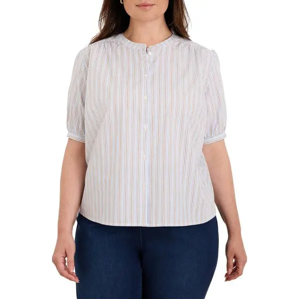 NIC+ZOE Eton Striped Band Collar Shirt