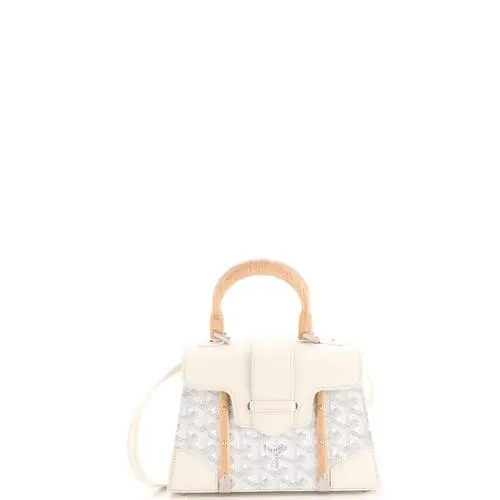 Goyard Structured Saigon Top Handle Bag Coated Canvas With Leather Mini - White