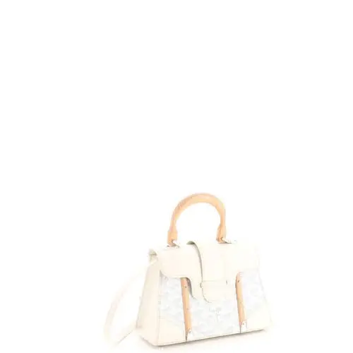 Goyard Structured Saigon Top Handle Bag Coated Canvas With Leather Mini - White