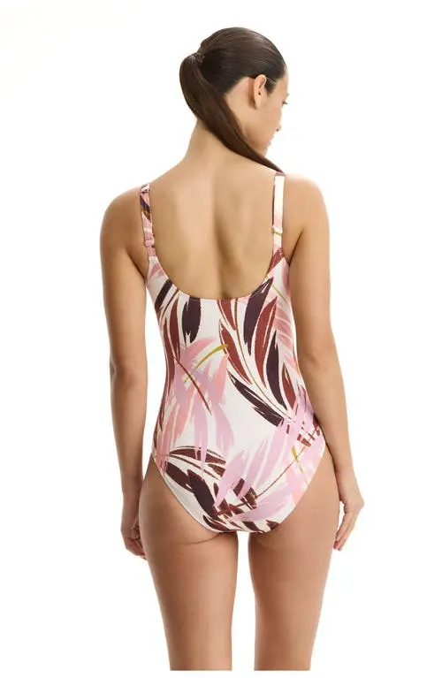 GOTTEX Island Breeze Shirred Peasant One Piece - Brown-pink