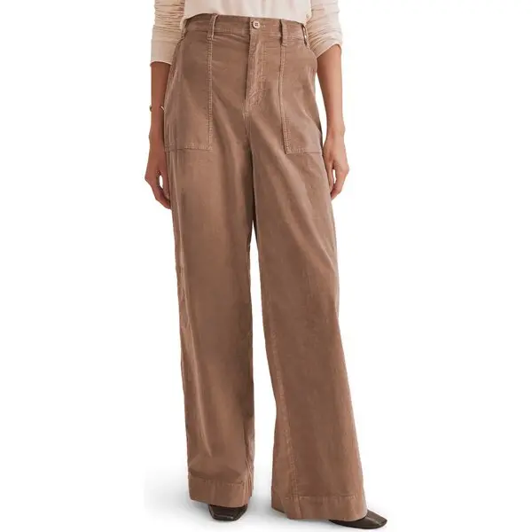 Splendid Colette Patch Pocket Wide Leg Corduroy Pants - Taupe