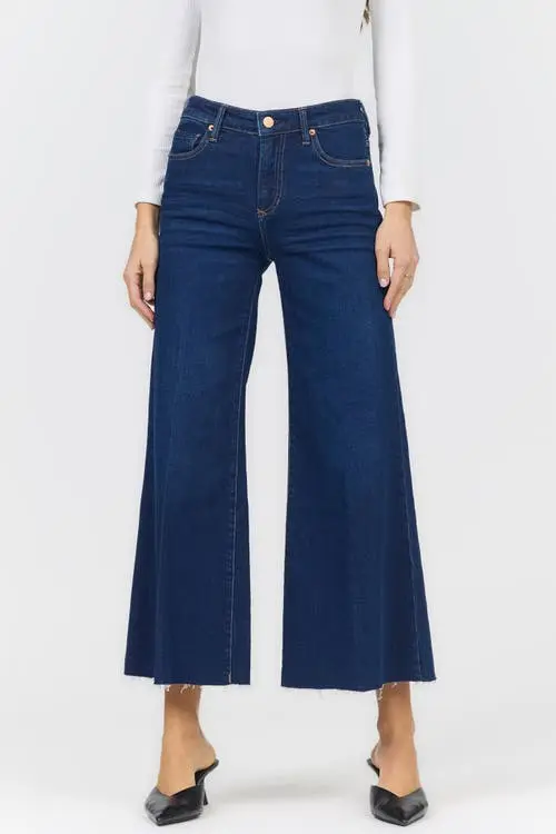 DEAR JOHN Bowie High Waist Wide Leg Jeans With Raw Hem