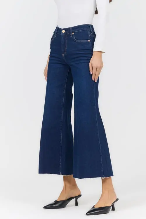 DEAR JOHN Bowie High Waist Wide Leg Jeans With Raw Hem