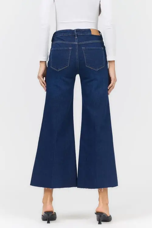 DEAR JOHN Bowie High Waist Wide Leg Jeans With Raw Hem