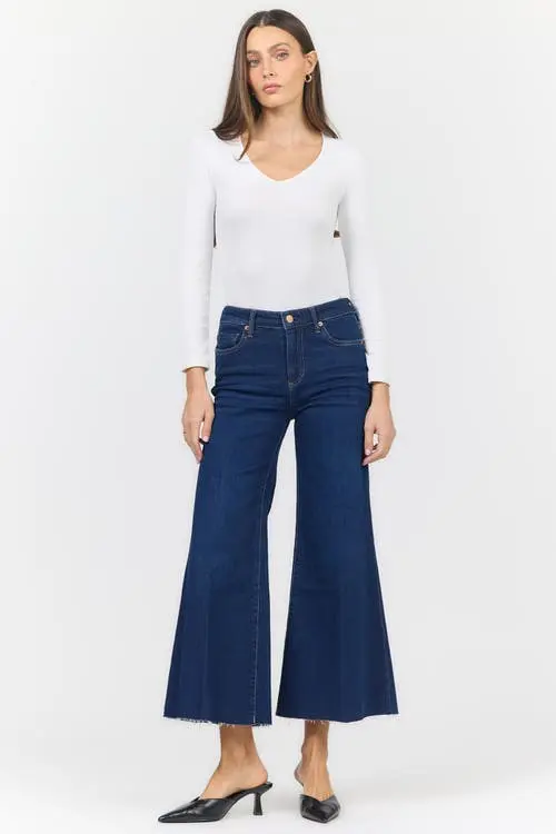 DEAR JOHN Bowie High Waist Wide Leg Jeans With Raw Hem