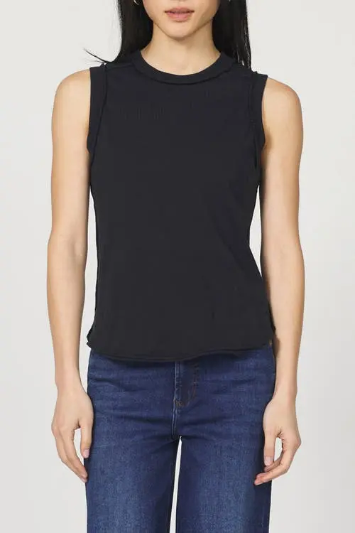 DEAR JOHN Zo Crew Neck Vintage Jersey Tank - Black