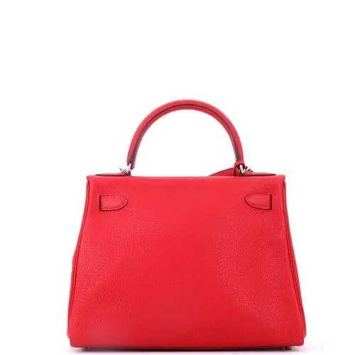 Hermès Kelly Handbag Togo With Palladium Hardware 28 - Red