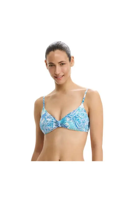 GOTTEX Boho Bloom V-neck Knot Bikini Top - Blue-multi