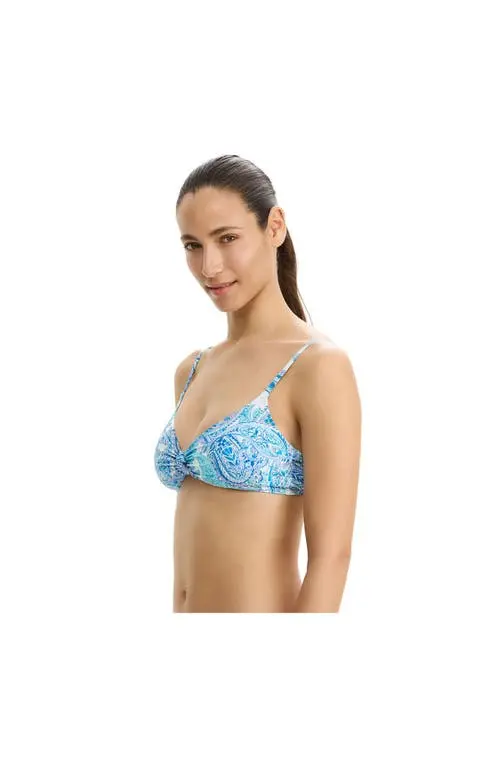 GOTTEX Boho Bloom V-neck Knot Bikini Top - Blue-multi
