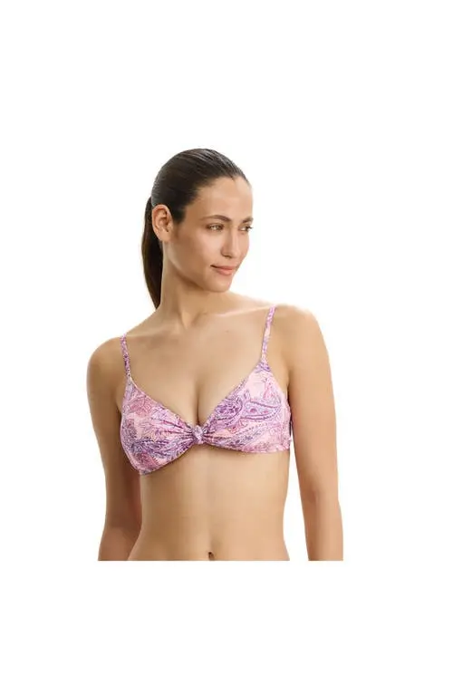 GOTTEX Boho Bloom V-neck Knot Bikini Top - Pink-multi