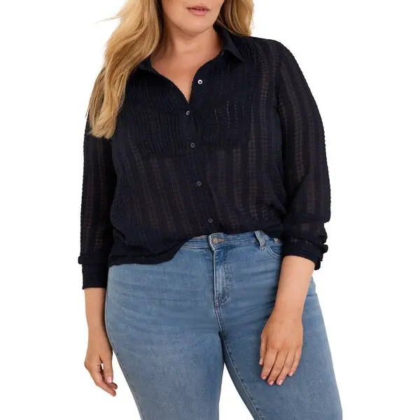 NIC+ZOE Chiffon Jacquard Tuxedo Shirt