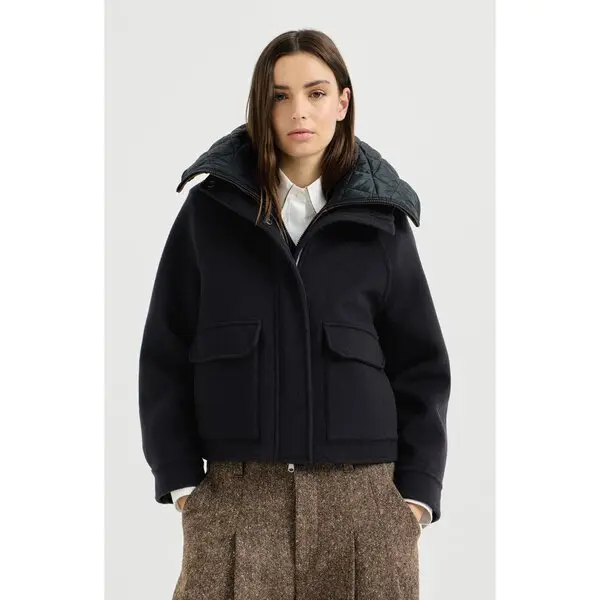 Brunello Cucinelli Virgin Wool And Cashmere Double Cloth Jacket With Detachable Padded Vest - Night