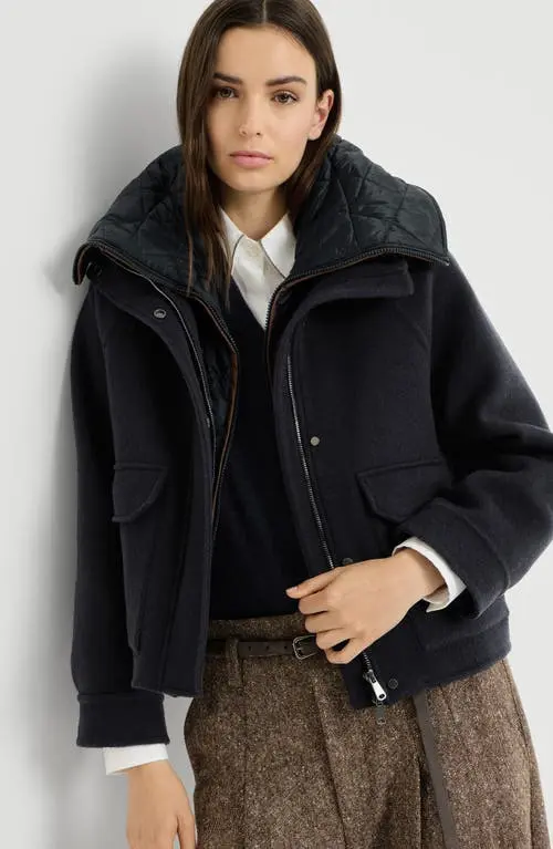 Brunello Cucinelli Virgin Wool And Cashmere Double Cloth Jacket With Detachable Padded Vest - Night