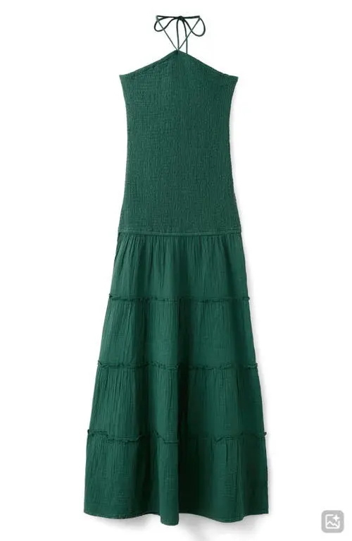 Mango Smocked Cotton Gauze Halter Dress