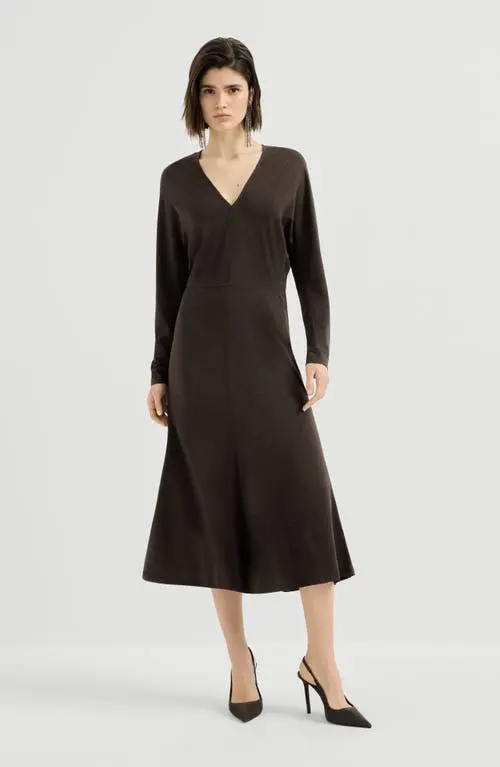 Brunello Cucinelli Techno Wool Jersey Dress With Monili