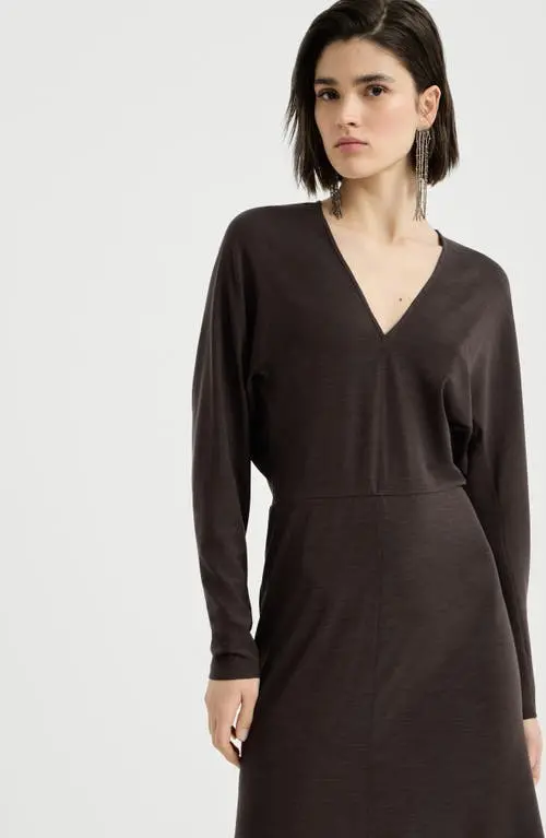 Brunello Cucinelli Techno Wool Jersey Dress With Monili