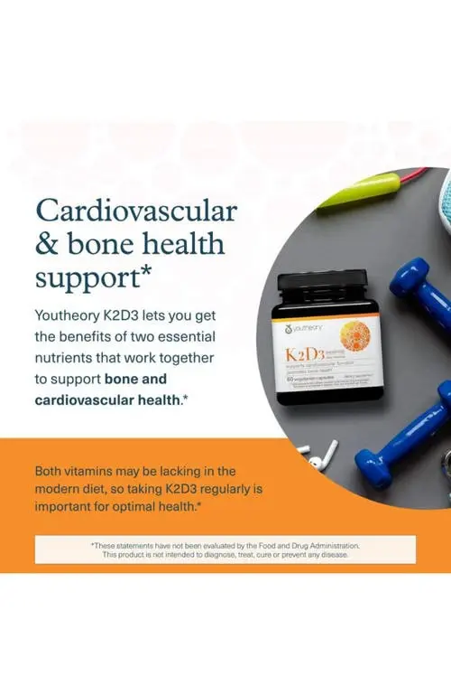 YOUTHEORY K2d3 Bone Heart Health Support Vegetarian Capsules 60 Vegetarian Capsules