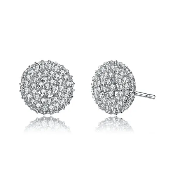 GENEVIVE Rachel Glauber Gold Plated With Cubic Zirconia Concentric Cluster Round Stud Earrings - White