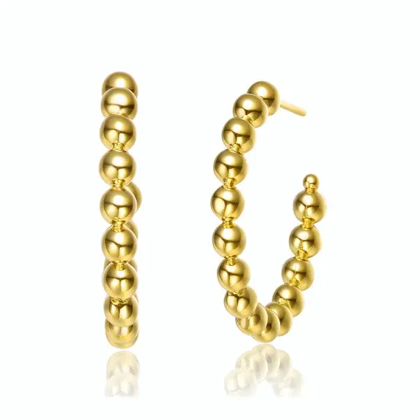 GENEVIVE Rachel Glauber Plated Sleek Bead Open Hoop Earrings - Gold