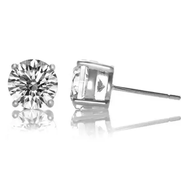 GENEVIVE Sterling Silver Gold Plated Cubic Zirconia Solitaire Stud Earrings - White