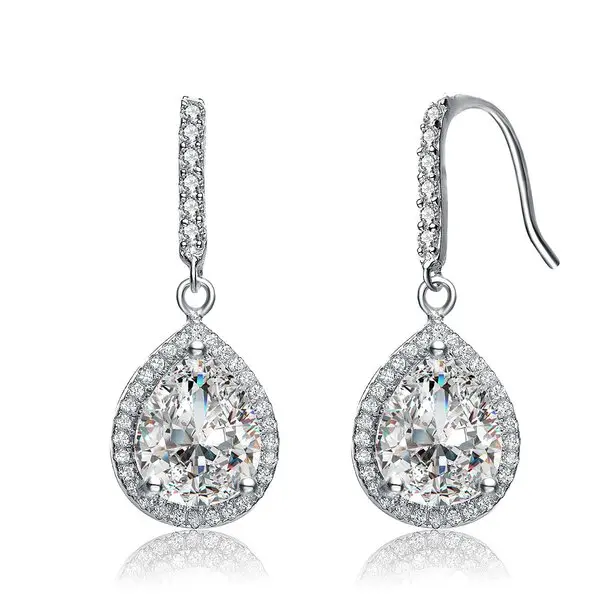 GENEVIVE Vintage Elegance Cubic Zirconia Pear Halo Dangle Earrings - White