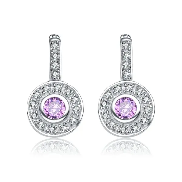 GENEVIVE Rachel Glauber White Gold Plated Round Dangle Earrings - White/pink