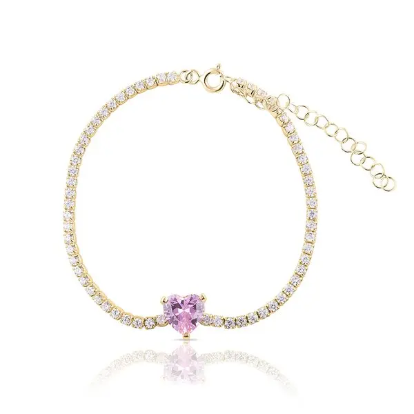SHYMI Gold Tennis Bracelet With Heart Pendant - Gold/pink