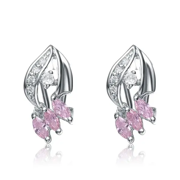 GENEVIVE Sterling Silver Cubic Zirconia Earrings - White/silver/pink