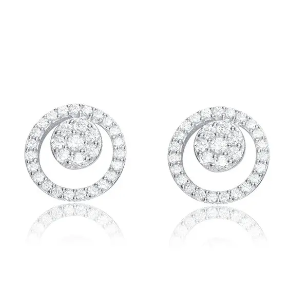 GENEVIVE White / Silver Cubic Zirconia Sterling Silver White Gold Plated Round Earrings - White/silver