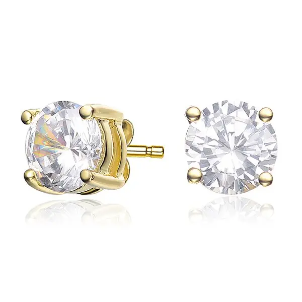 GENEVIVE Gold / White Sterling Silver Gold Plated With Round Diamond Cubic Zirconia Solitaire Stud Earrings - Gold/white
