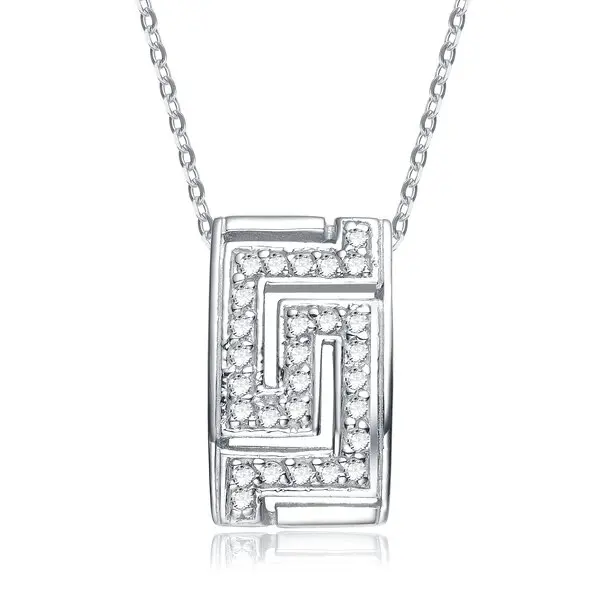 GENEVIVE White / Silver Sterling Silver White Cubic Zirconia Square Pendant - White/silver