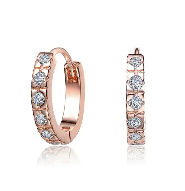 GENEVIVE White / Rose Gold Rachel Glauber Rose Gold Plated With Cubic Zirconia Mini Huggie Hoop Earrings - White/rose Gold