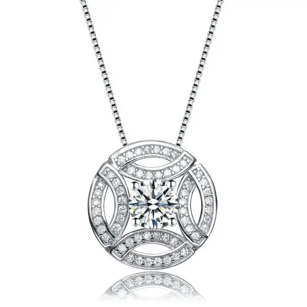 GENEVIVE White / Silver Cz White Cubic Zirconia Accent Round Pendant Necklace - White/silver